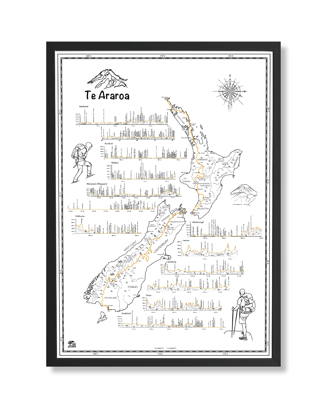 Te Araroa Trail Illustrated Poster – Hike Aotearoa