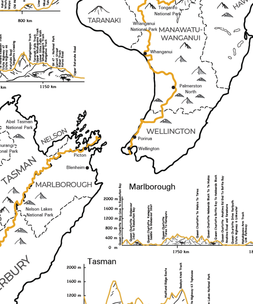 Te Araroa Trail Illustrated Poster – Hike Aotearoa
